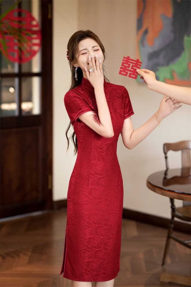 Red Qipao dress Lace Chinese Style - eastqipao.com