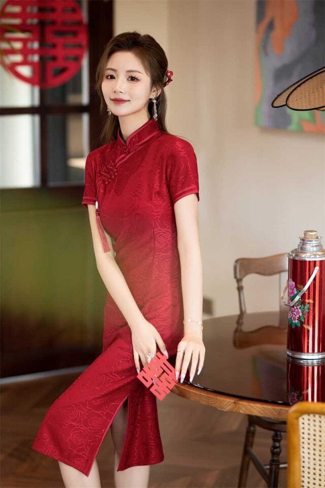Red Qipao dress Lace Chinese Style - eastqipao.com