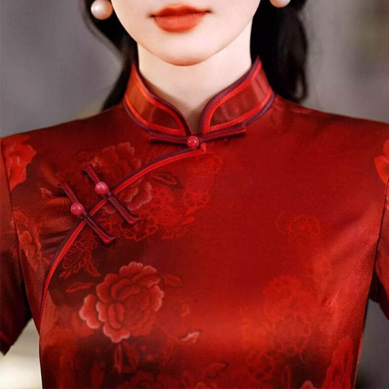 Long red Chinese cheongsam inspired dress, 19 mome silk floral style ...