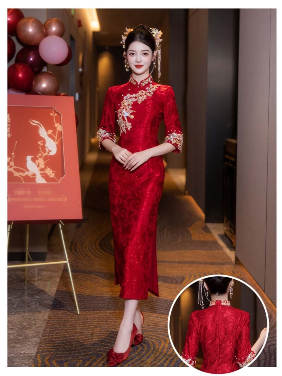 Chinese red embroidered Qipao wedding dress - eastqipao.com